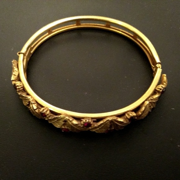 Vintage | Jewelry | Vintage Gold Ruby Bangle Bracelet | Poshmark